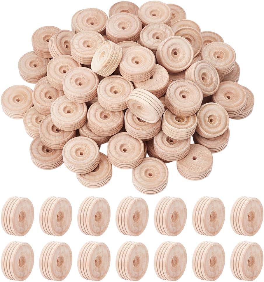 100Pcs 1.2x0.5 Inch Wooden Craft Wheels with 3mm Hole Treaded Wooden ...