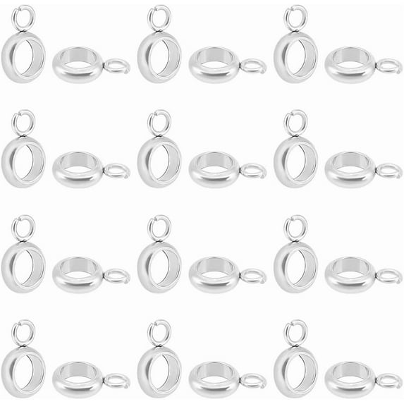100Pcs 1.8mm Hole Stainless Steel Tube Bails Ring Bail Beads fit ...
