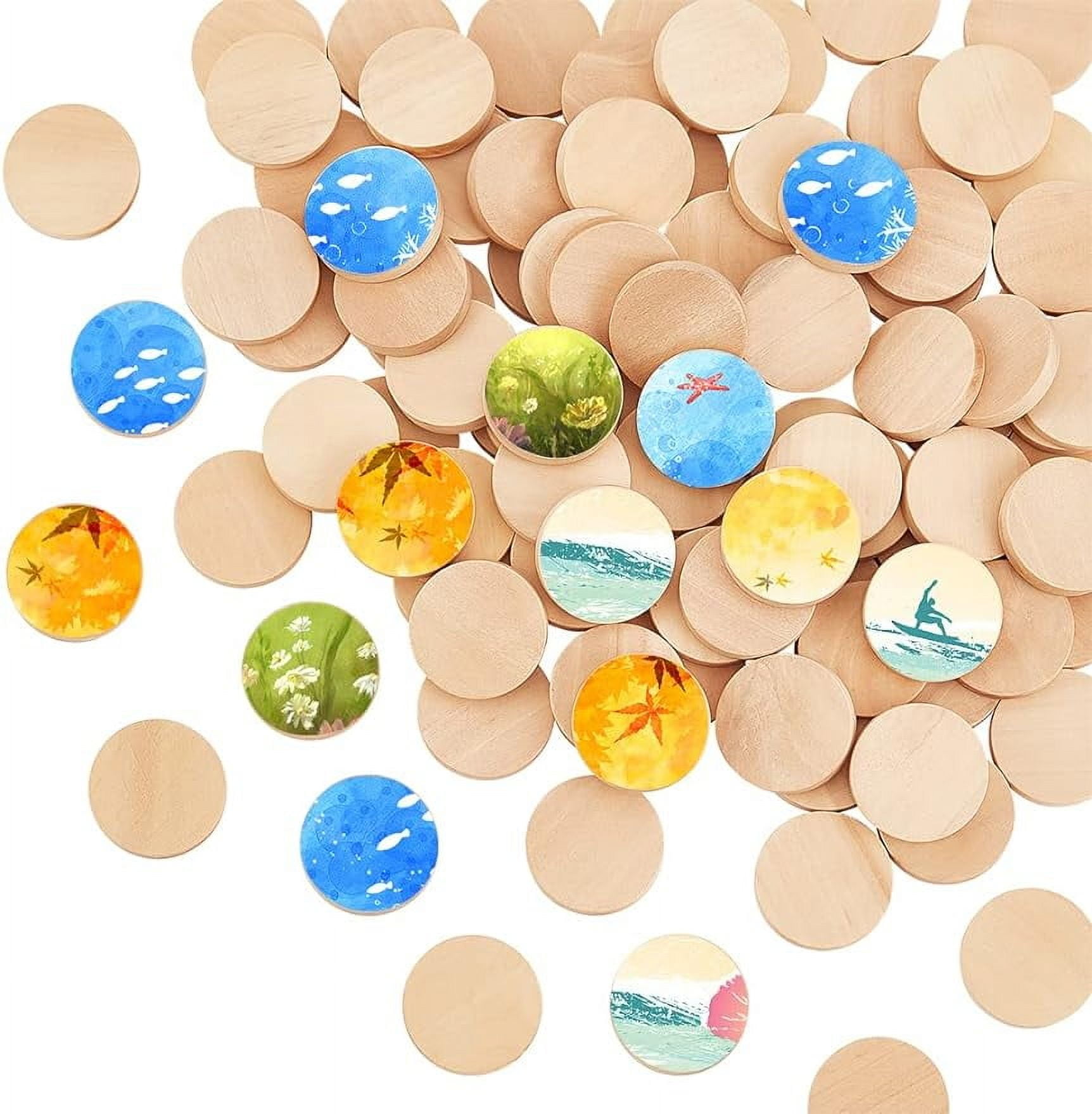 100Pcs 1 Inch Natural Beech Wood Slices Unfinished Round Wooden Discs ...