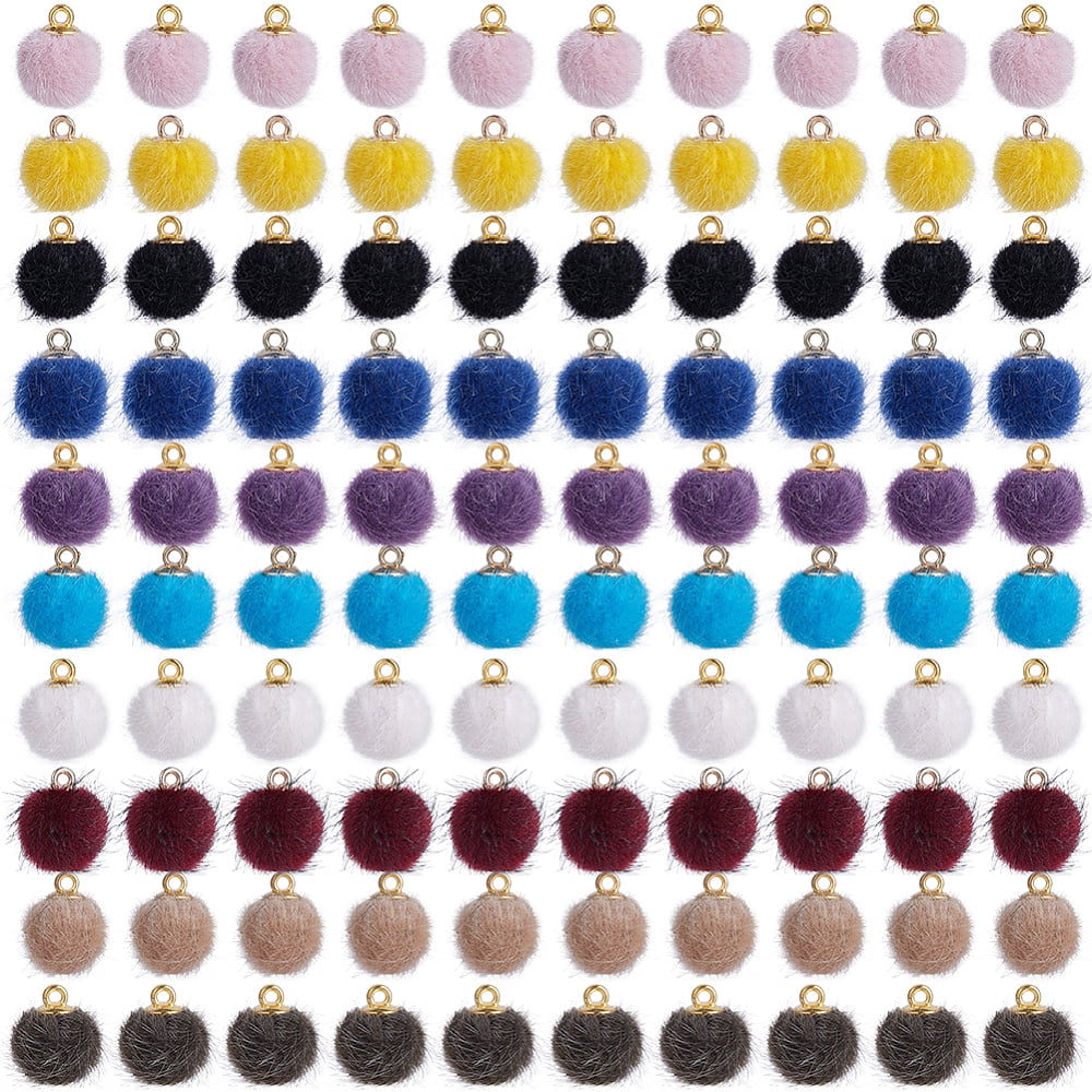 100Pcs 10 Colors Covered Charms Fabric Fur Pompom Ball Pendants ...