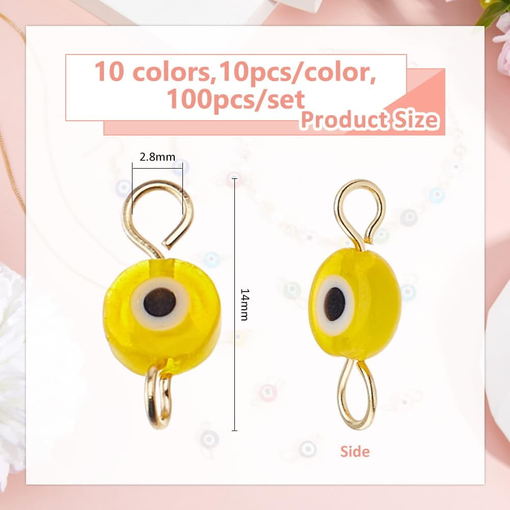 100Pcs 10 Colors Evil Eyes Connector Charms Lucky Eye Charms Eye ...