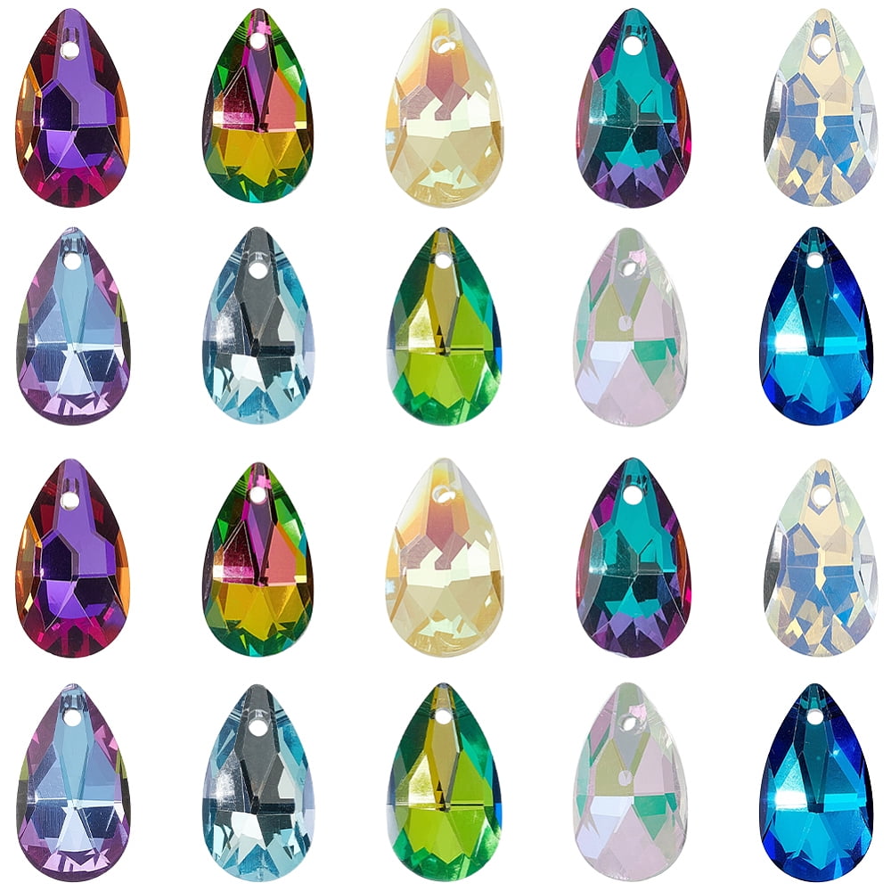 100Pcs 10 Colors Glass Pendants Faceted Teardrop Charms Mixed Color ...