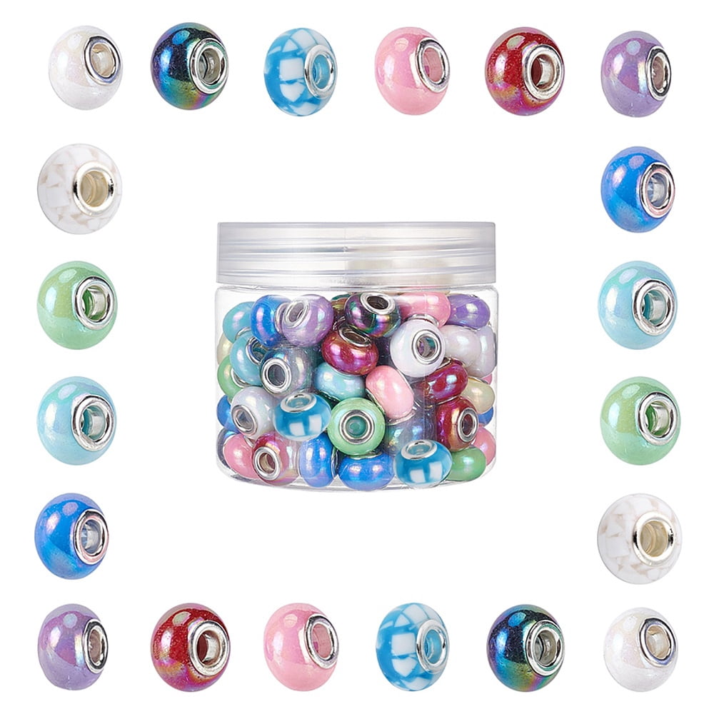 100Pcs 10 Colors Opaque Resin European Beads Large Hole Beads Imitation ...