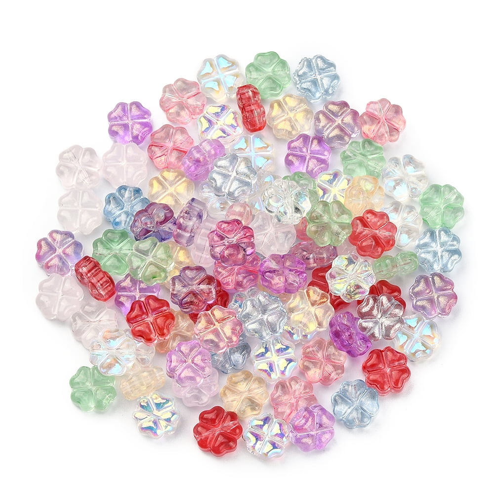 100Pcs 10 Colors Transparent Czech Glass Beads Clover Mixed Color 7.5x4 ...