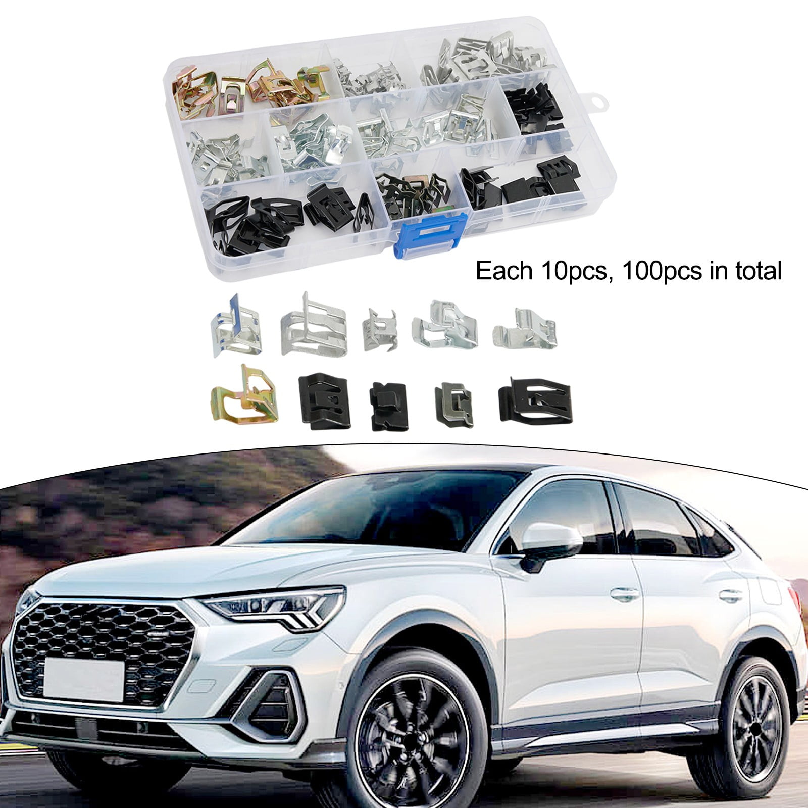 100Pcs 10 Sizes Auto Car U-Clip Metal Trim Panel Spring Clip 4A0867276A ...
