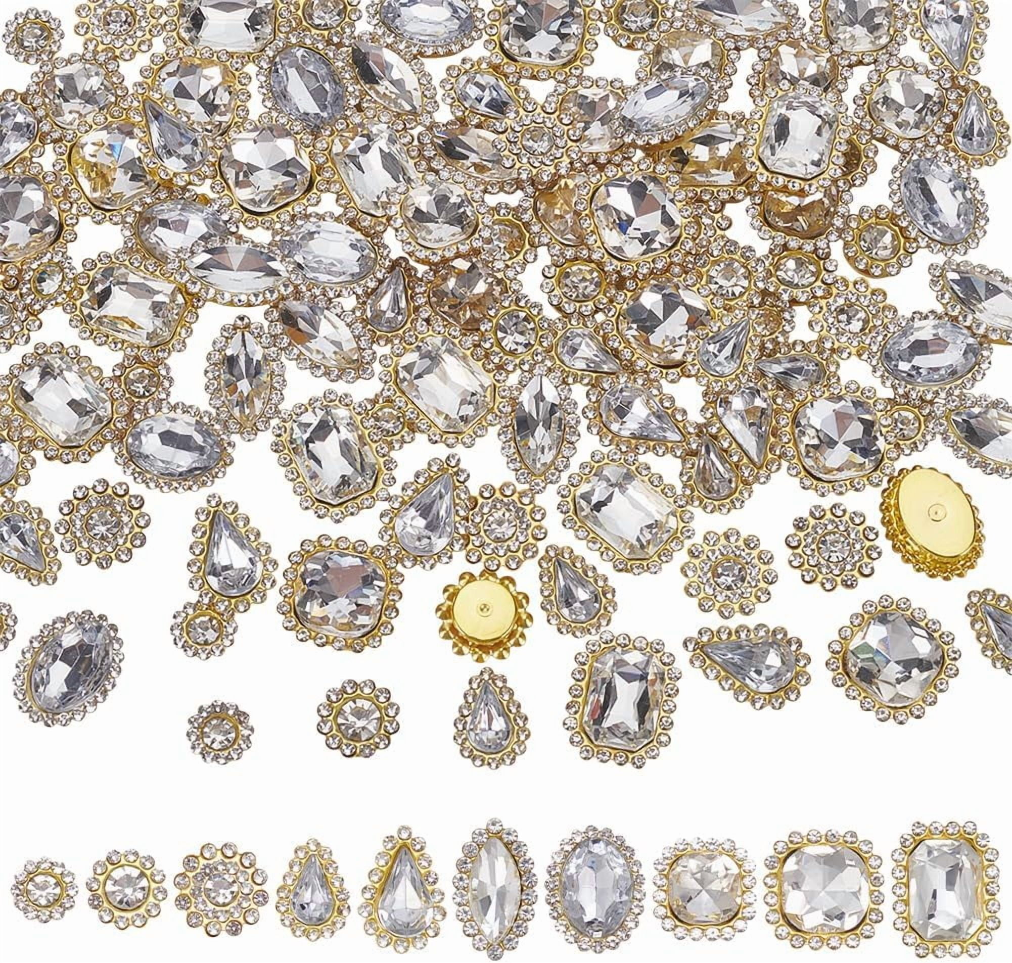 100Pcs 10 Style Sew on Rhinestone with Golden Iron Prong Settings ...