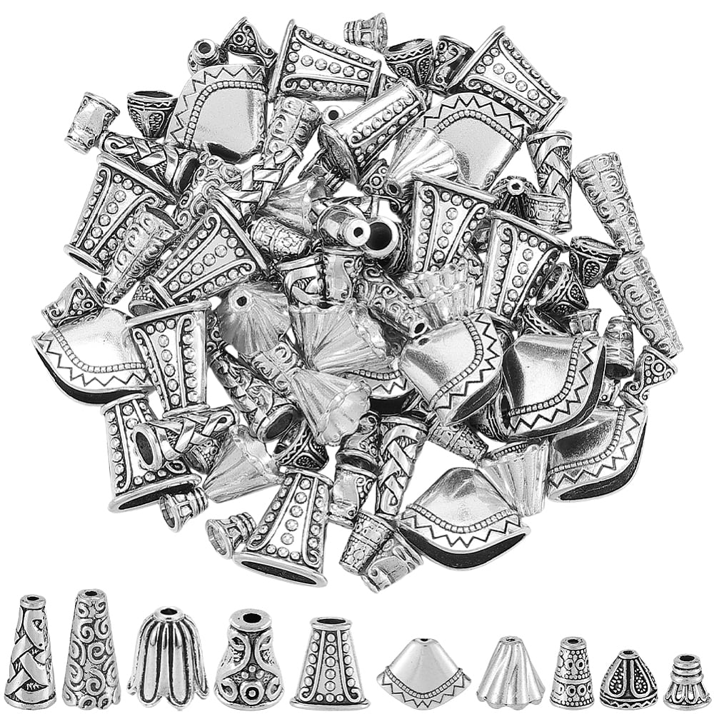 100Pcs 10 Styles Alloy Bead Cone Silver 7.5~18x6~23x6~8.5mm Hole: 1.5 ...