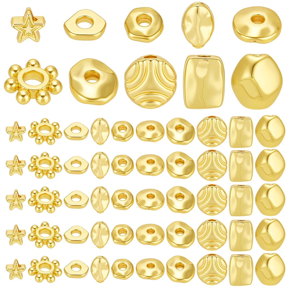 100Pcs 10 Styles Alloy Spacer Beads Golden Mixed Shapes 4.5mm for DIY ...