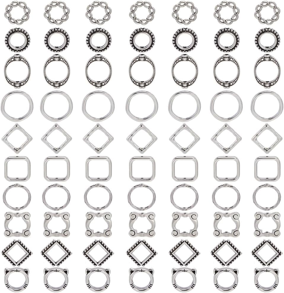 100Pcs 10 Styles Bead Frame Rings Metal Frame Beads Double Hole Tibetan ...