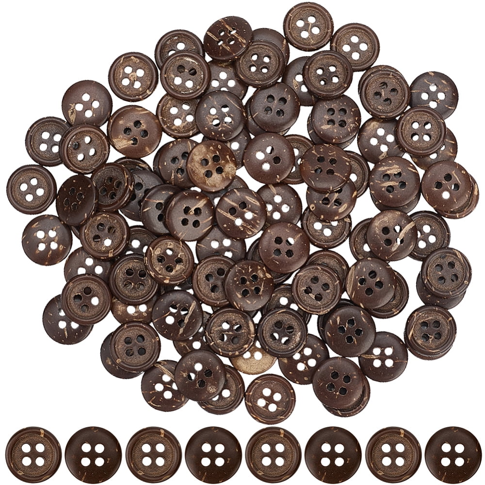 100Pcs 11.5MM 4 Holes Small Wood Coconut Shell Button Brown Mini Flat ...