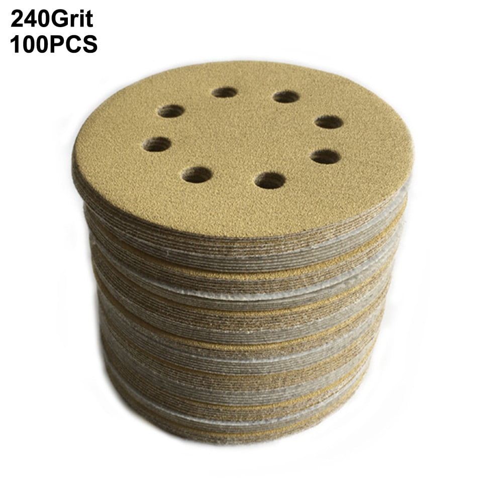 100Pcs 125Mm 8 Hole Sandpaper Discs - Premium Yellow Grit Brushed ...