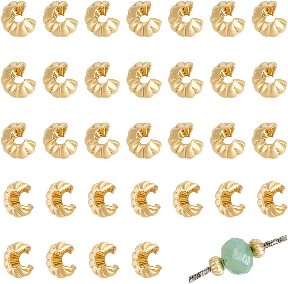 100Pcs 14K Gold Plated Brass Cover Beads 0.17x0.1Inch Crimp Bead Knot ...