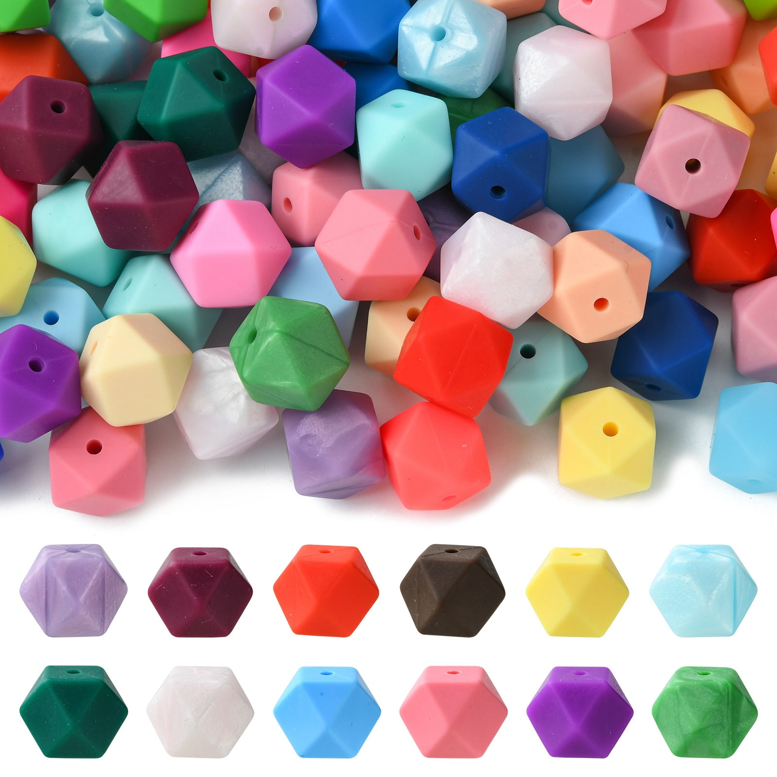 100Pcs 14mm Hexagon Silicone Beads Large Rubber Hexagon Beads for DIY ...