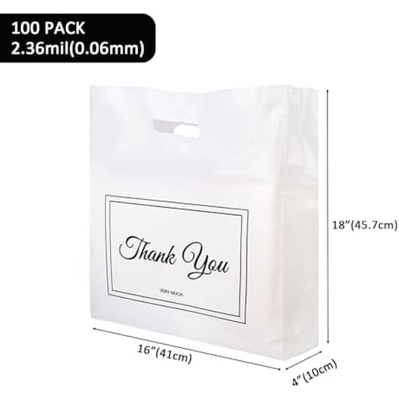 100Pcs 16x18 Inch Thank You Bags for Small Business Plastic Retail ...