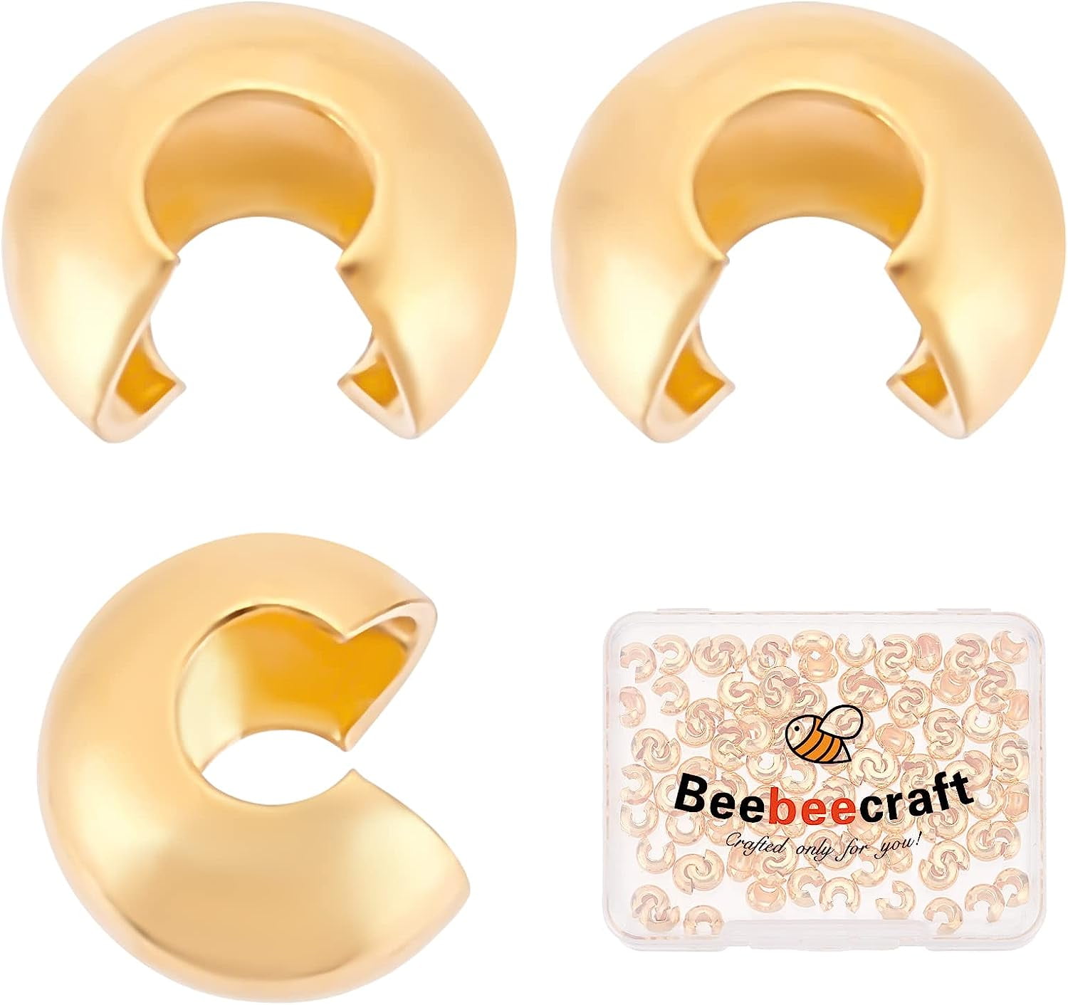 100Pcs 18K Gold Plated Crimp Bead Covers Metal Half Round Open Crimp ...