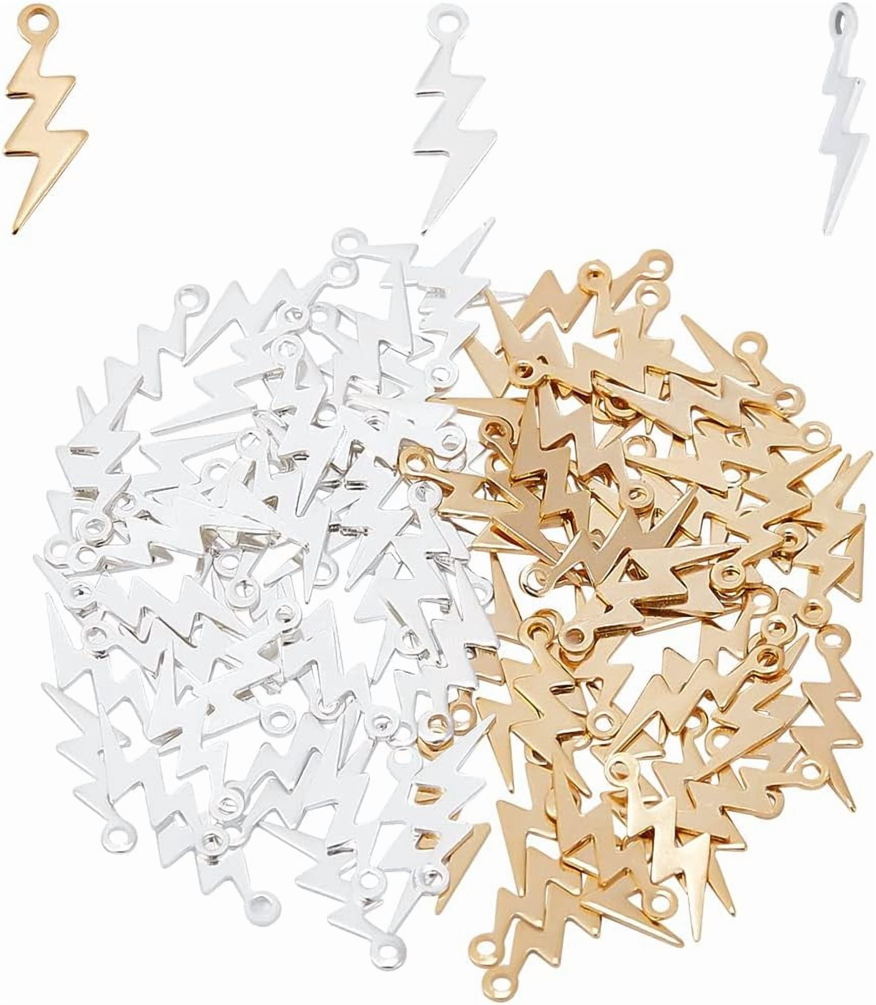100Pcs 2 Colors Brass Charms Lightning Golden & Silver 12x4x0.5mm Hole ...