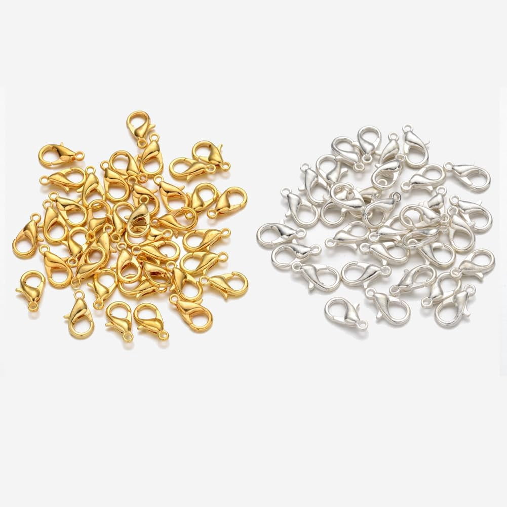 100Pcs 2 Colors Zinc Alloy Lobster Claw Clasps Golden & Silver Claw ...