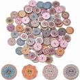 100Pcs 2-Hole Poplar Board Buttons Flat Round with Flower Mixed Color ...