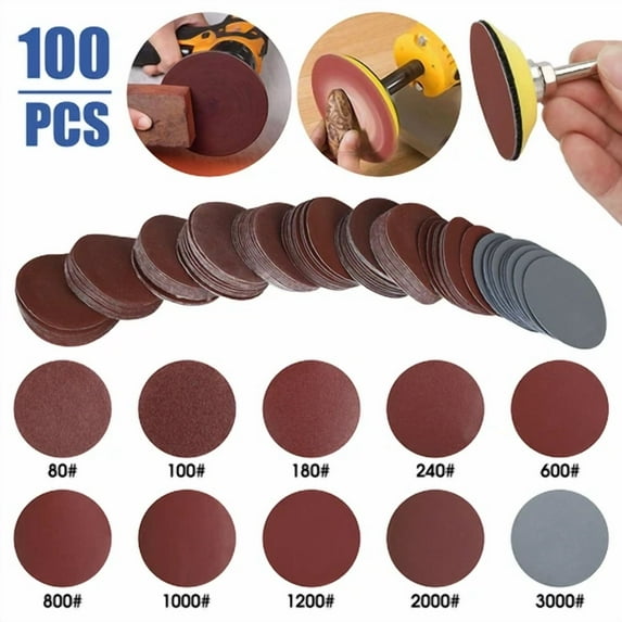 100Pcs 2" Sanding Disc Sand Paper Hook Loop Sander+Backer Pad+M6 Drill ...