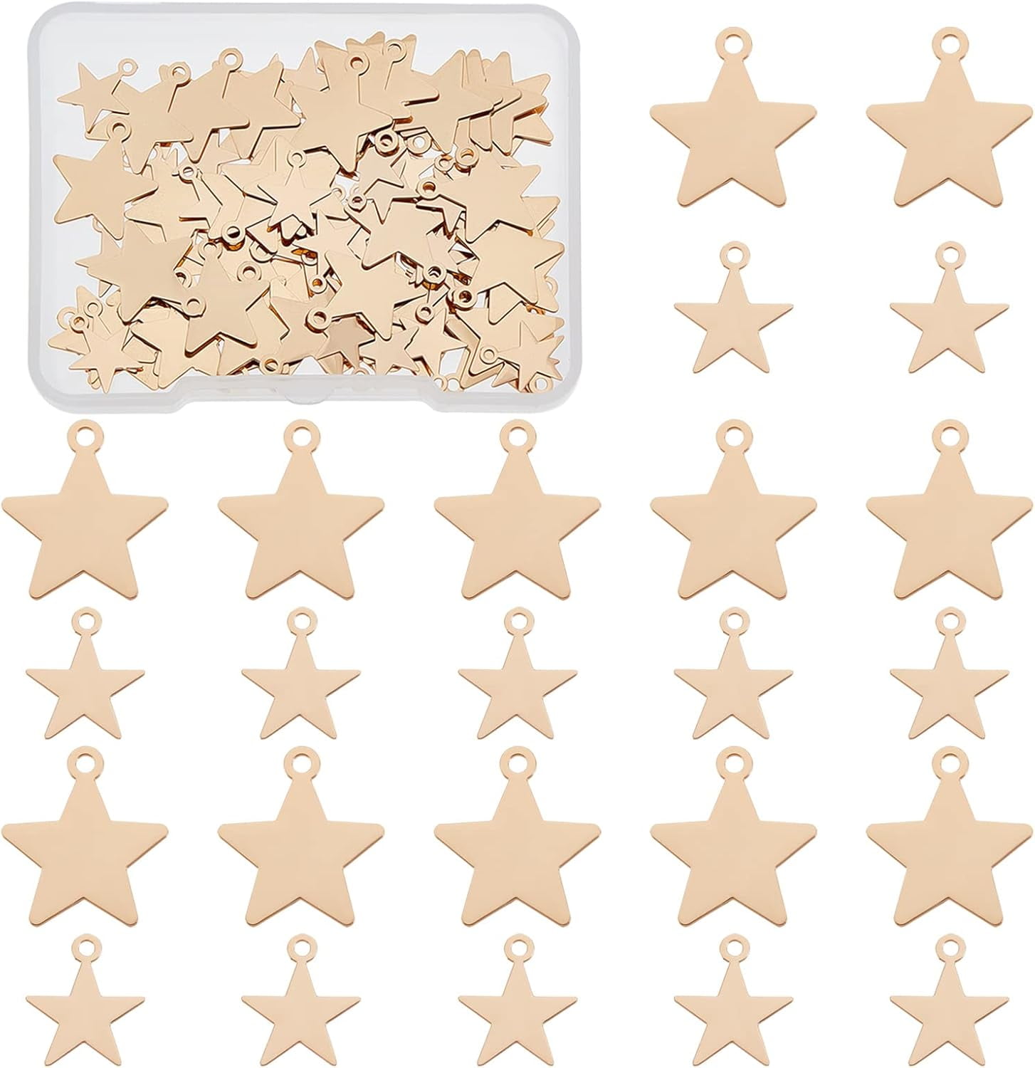 100Pcs 2 Sizes Gold Plated Brass Star Charms Metal Star Shape Charms ...