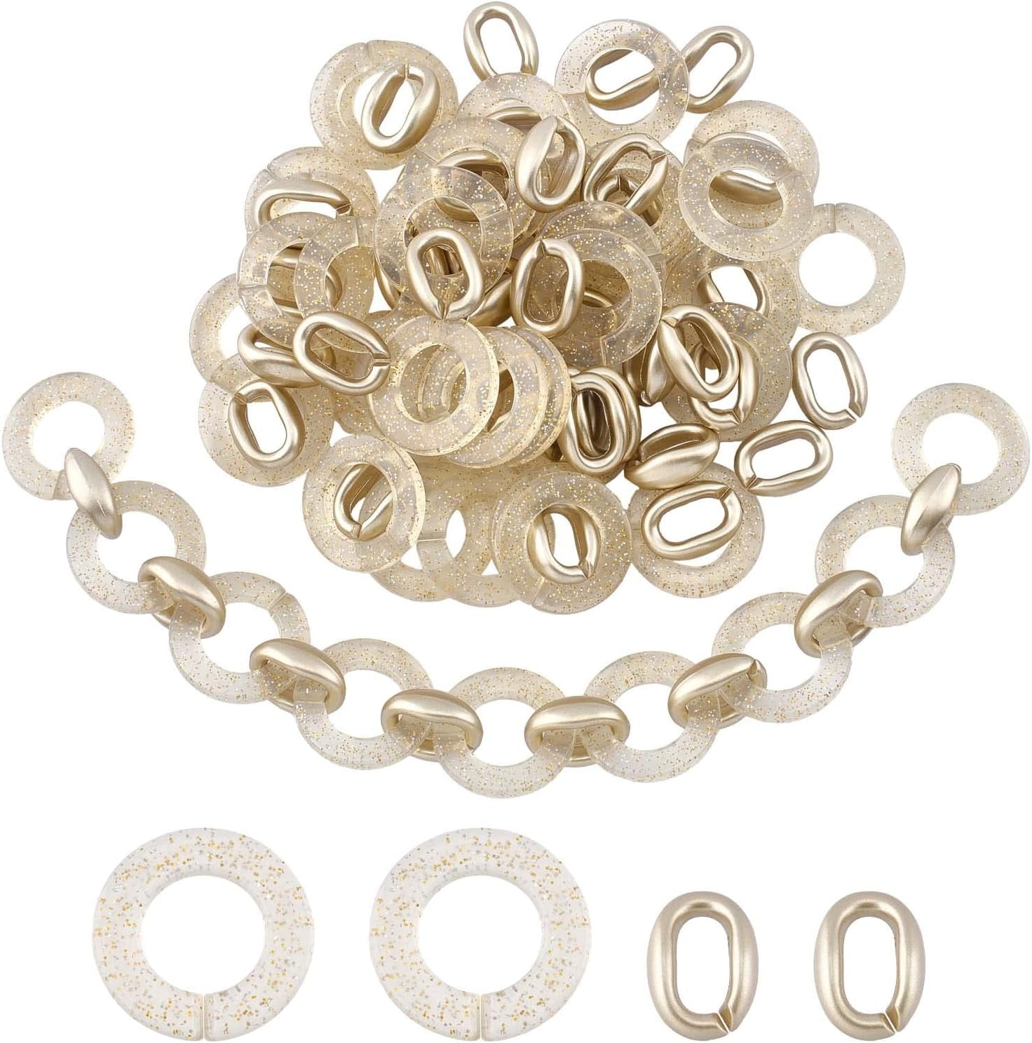 100Pcs 2 Style Gold Oval Acrylic Linking Rings Transparent Acrylic ...
