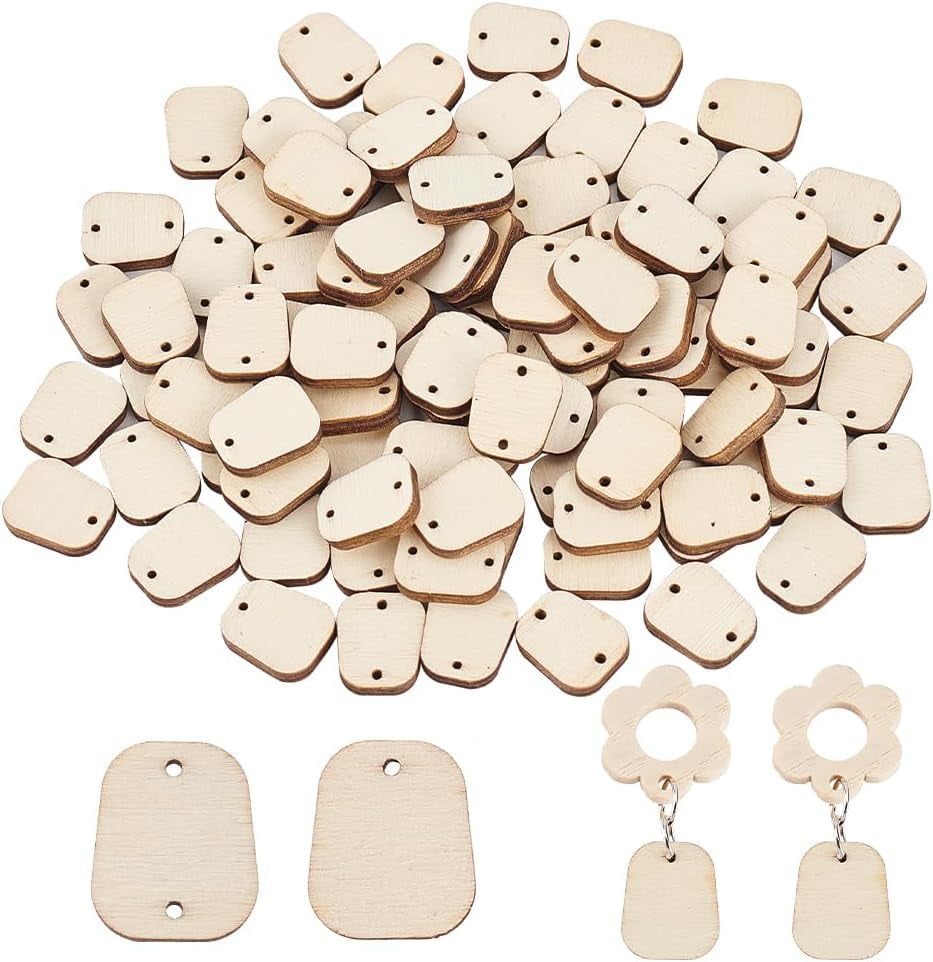 100Pcs 2 Style Natural Wood Earring Blanks 14.5x12mm Wood Connector ...