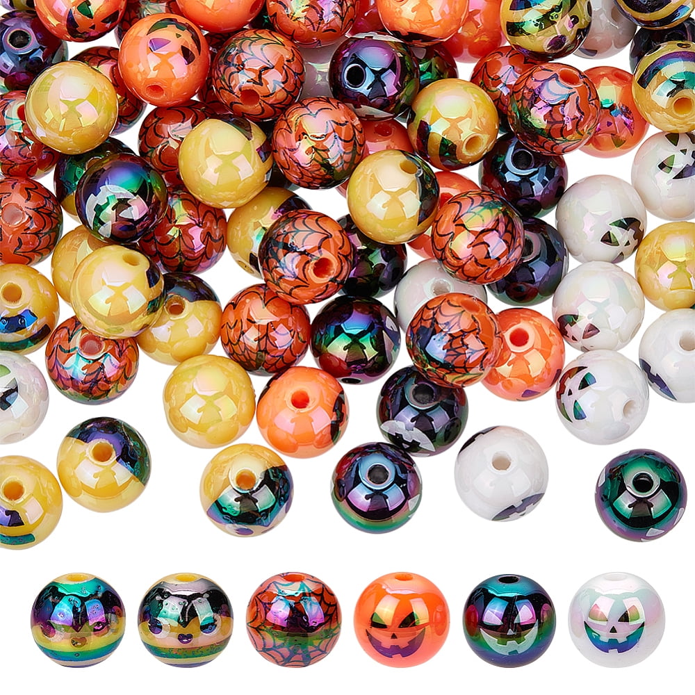 100Pcs 2 Styles Acrylic Beads Iridescent Theme Round Mixed Color 12mm ...