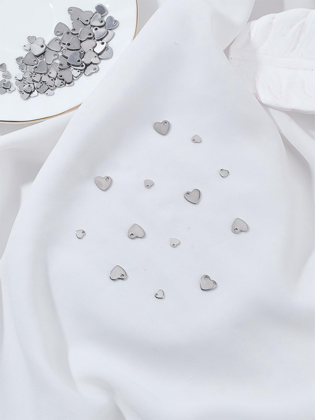 100Pcs 2 Styles Blank Heart Charms Resistant 304 Stainless Steel Blank ...