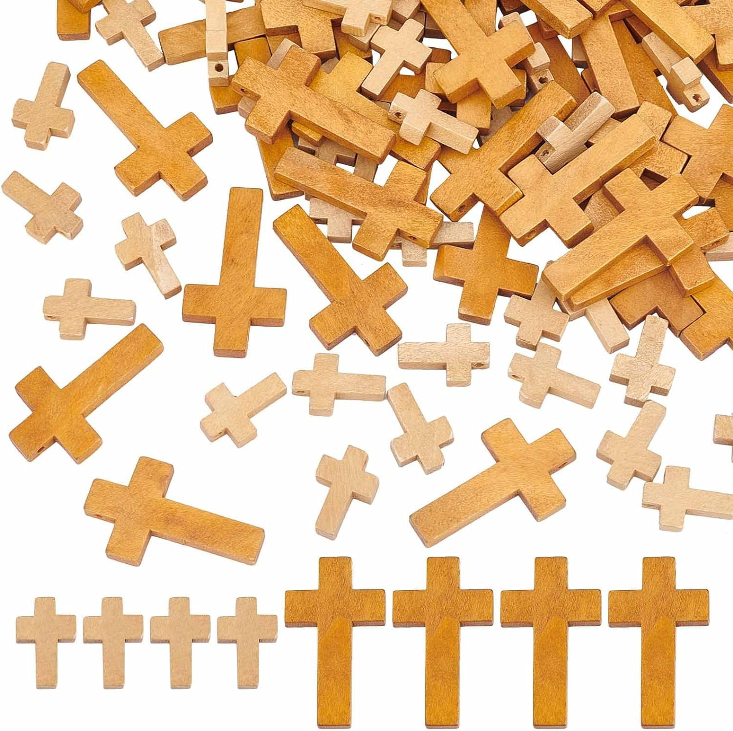 100Pcs 2 Styles Easter Wooden Crosses Bulk Wood Charm Natural Wood ...