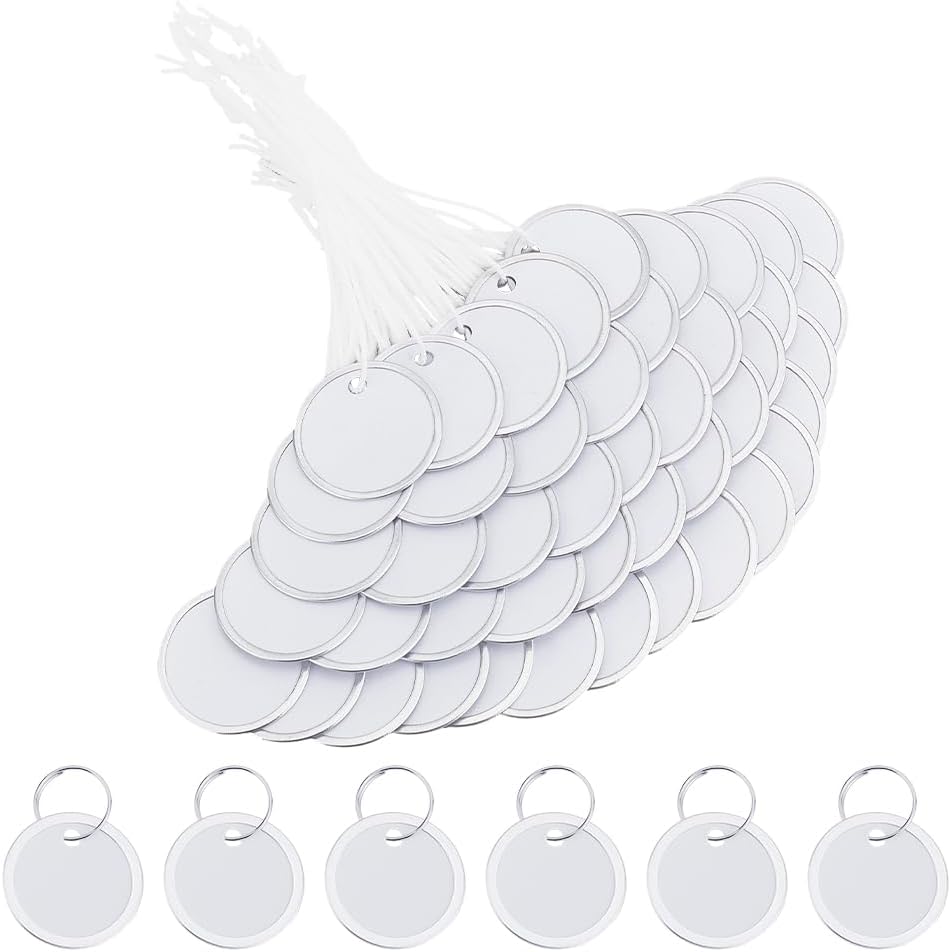 100Pcs 2 Styles Metal Rim Tags Key Tags with Split Rings Writable Round ...