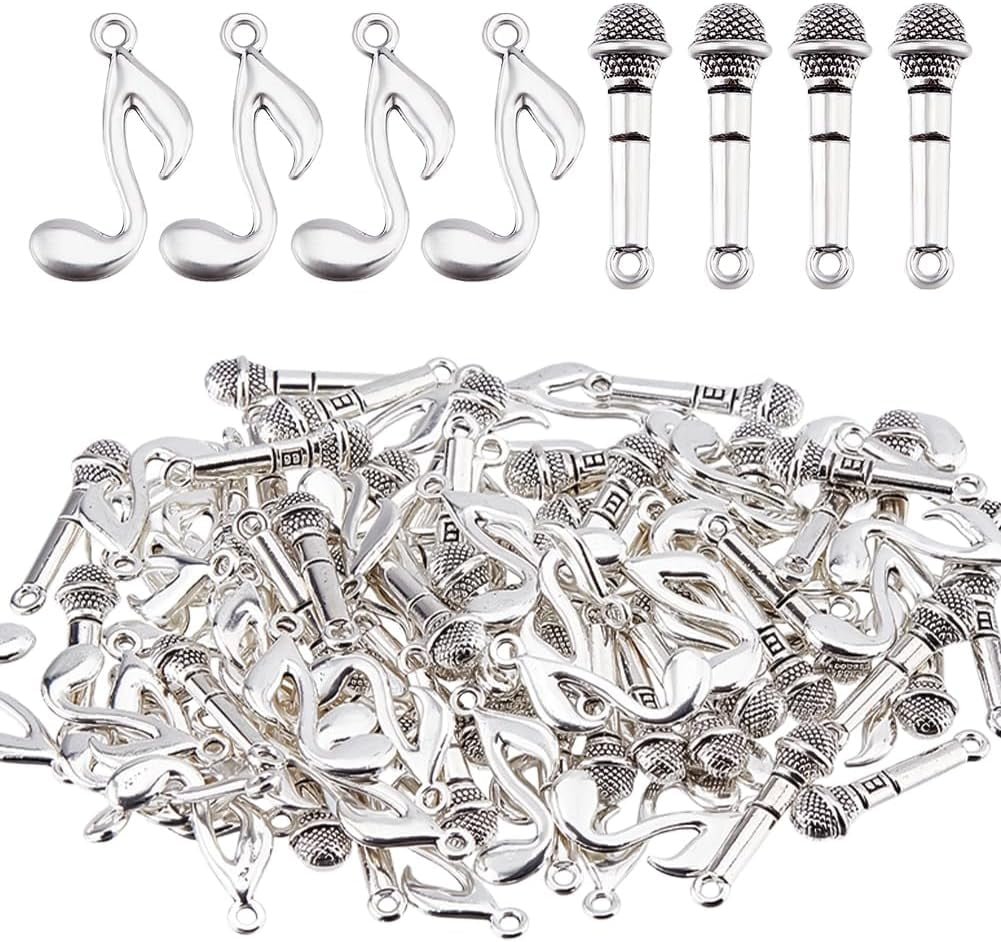 100Pcs 2 Styles Musical Charm Bulk Alloy Music Theme Pendant Microphone ...