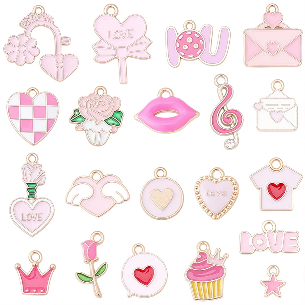 100Pcs 20 Styles Valentine's Day Theme Alloy Enamel Pendants Mixed ...