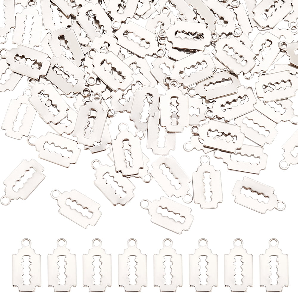 100Pcs 201 Stainless Steel Charms Laser Cut Blade Shape Stainless Steel ...