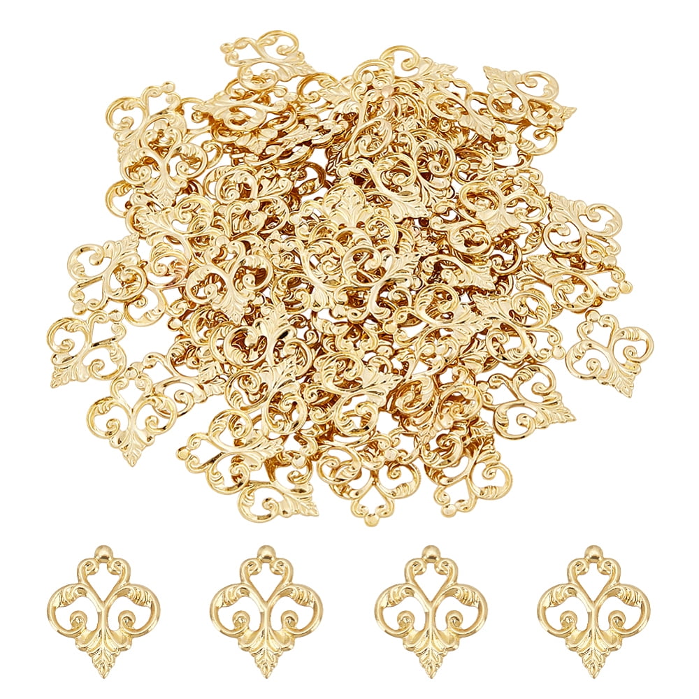 100Pcs 201 Stainless Steel Filigree Joiners Links Flower Golden 15 ...