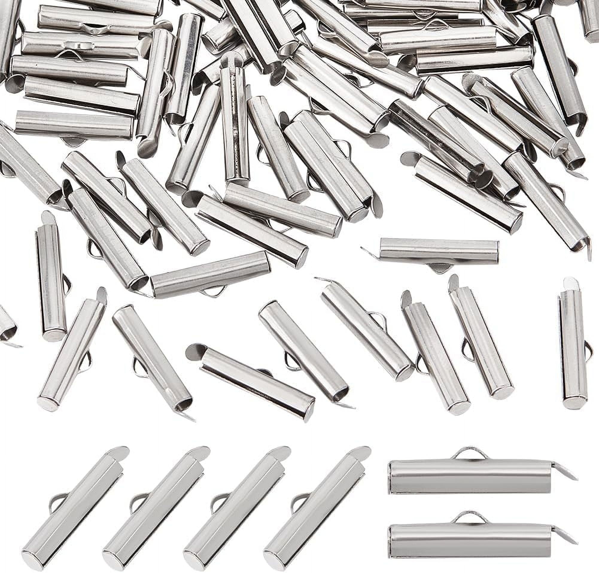 100Pcs 20mm Slide on End Clasps 304 Stainless Steel Tube Ball Bead ...