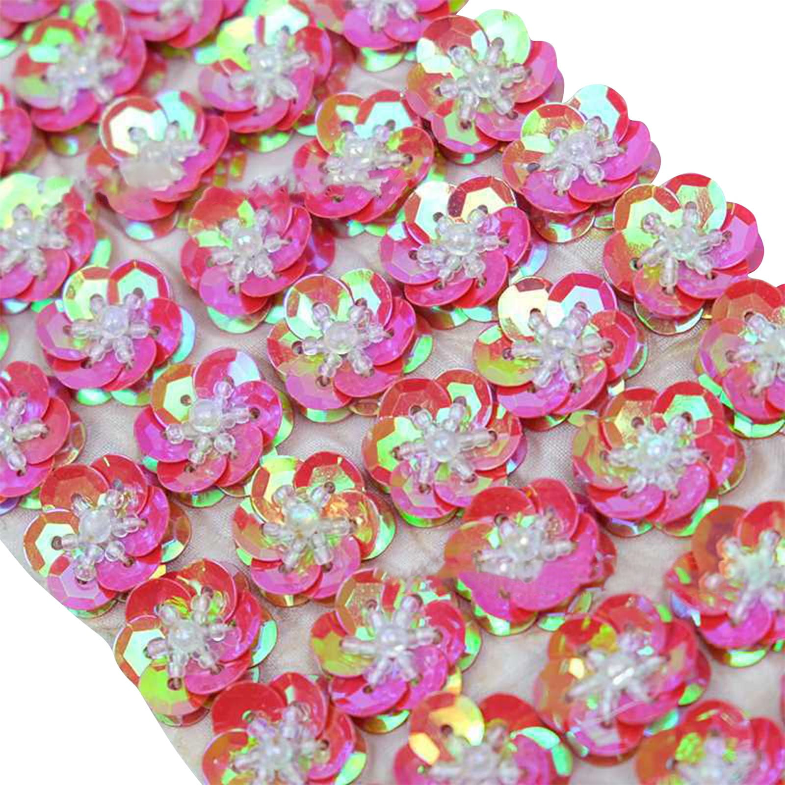 100Pcs 2Cm Sequin Flowers Handmade Sewing Flat Back Patches, 3D Sparkly Embellishments With Easy ...