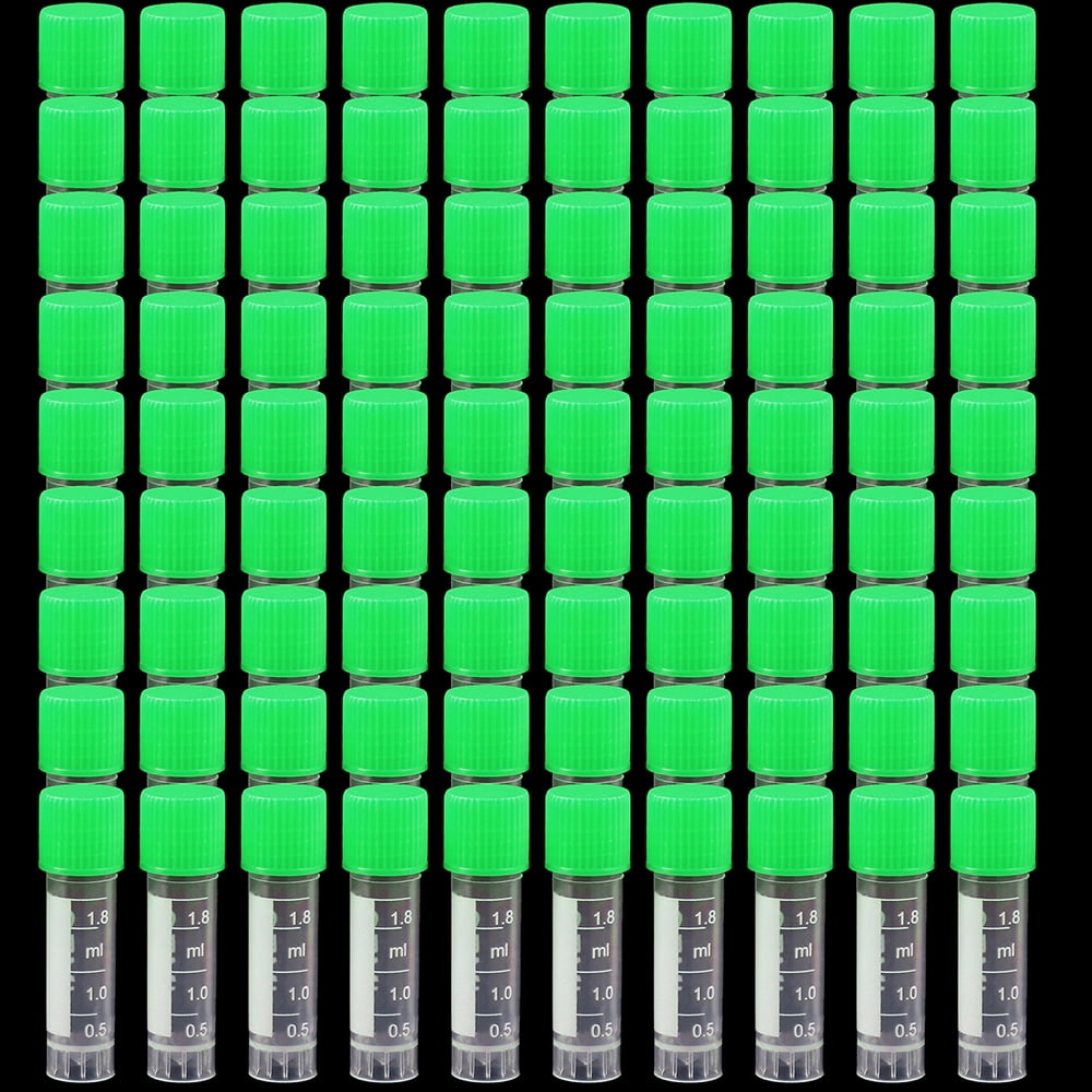 100Pcs 2ml Green Lab Plastic Frost Test Tubes Vial Seal Cap, Graduated ...