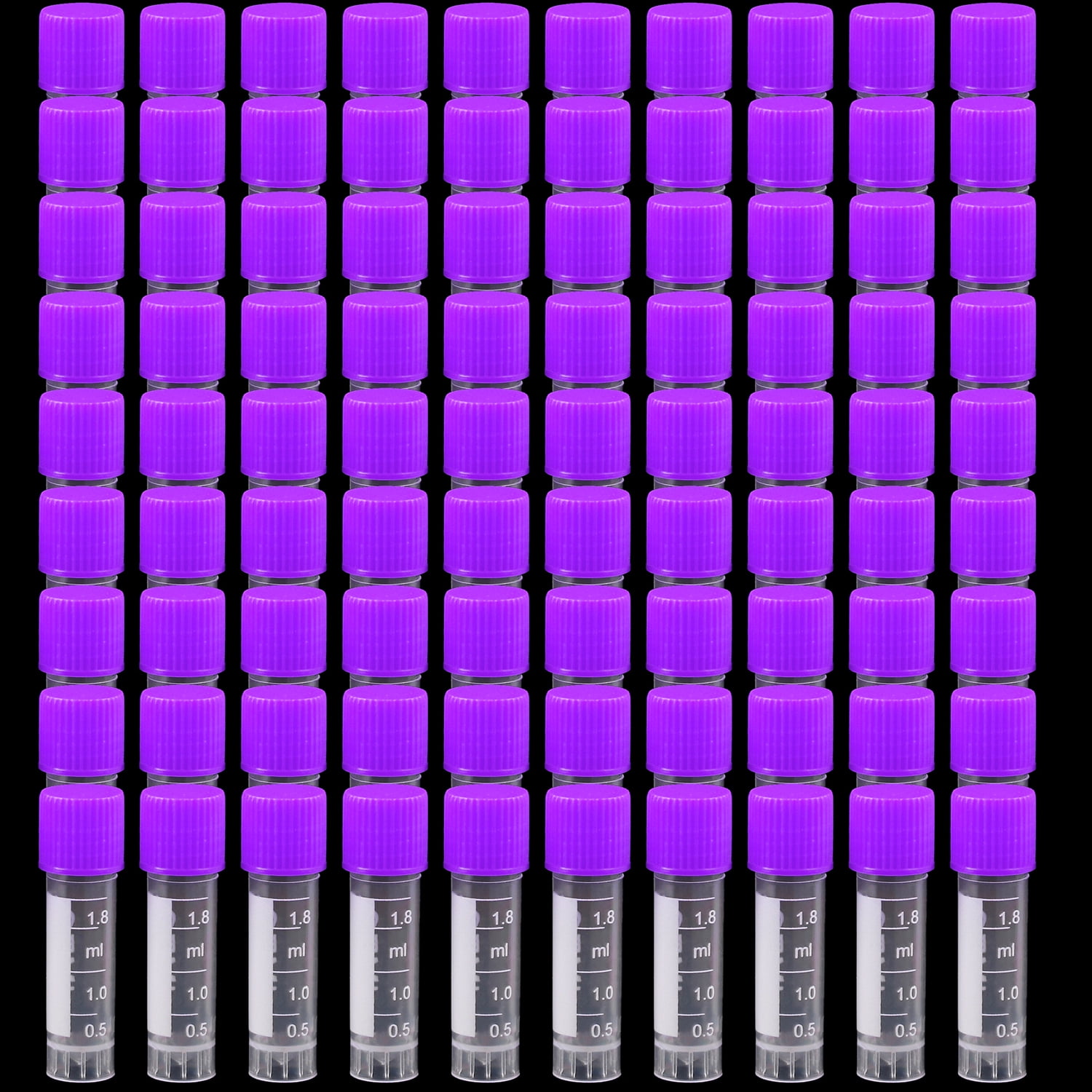 100Pcs 2ml Purple Lab Plastic Frost Test Tubes Vial Seal Cap, Graduated ...