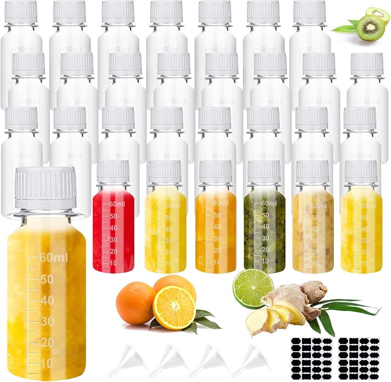 100Pcs 2oz Plastic Shot Bottles with Caps,Small Clear Ginger Shots ...