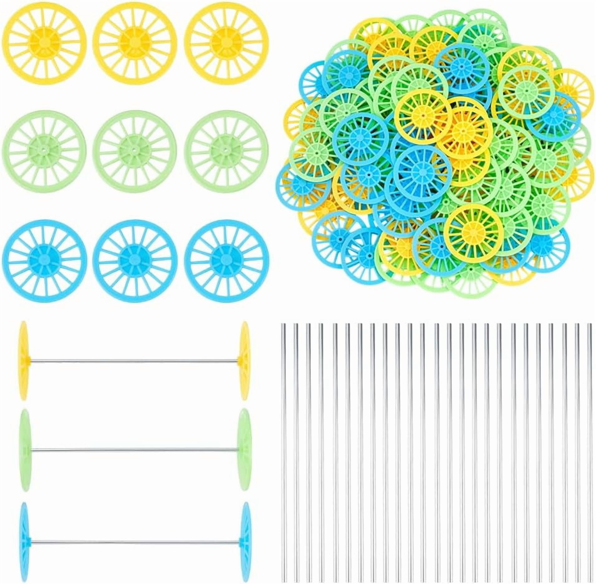 100Pcs 3 Colors Plastic Project Wheels 1.5x0.2 Inch Shaft Round Rod ...
