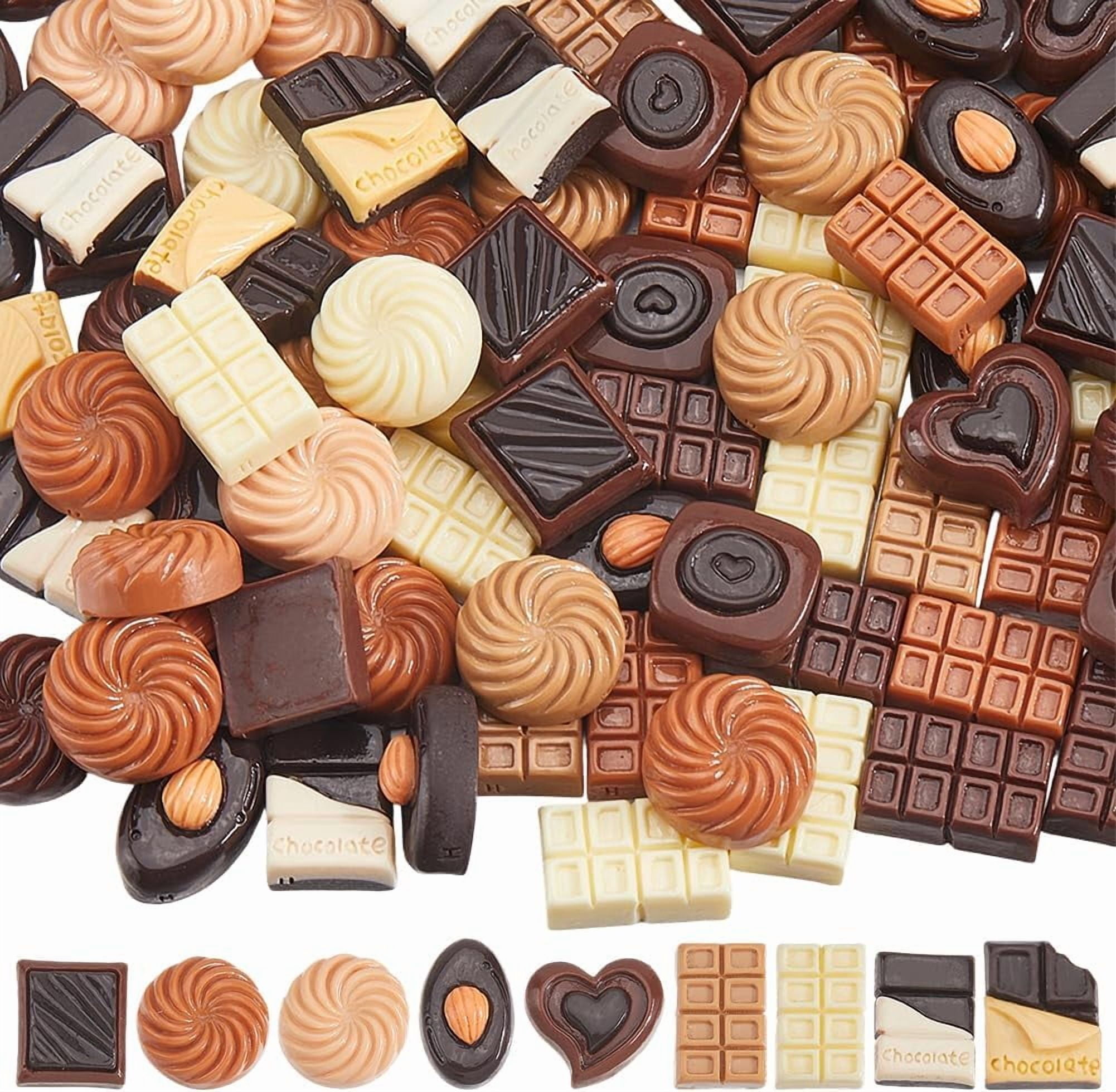 100Pcs 3 Styles Chocolate Resin Charms Flatback Cabochon Charms Flat ...