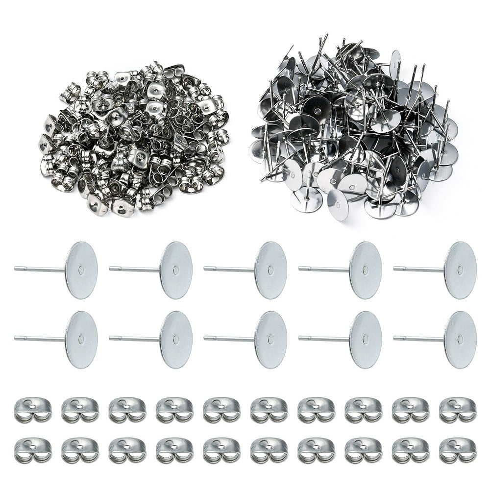 100Pcs 304 Stainless Steel Stud Earring Findings Flat Round Pad Base ...