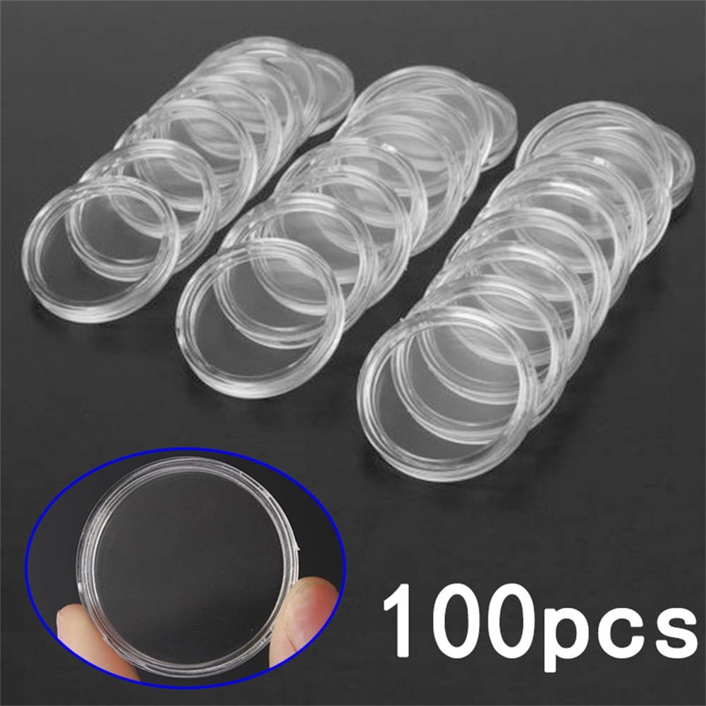 100Pcs 35mm Clear Transparent Plastic Coin Holder Display Capsules ...