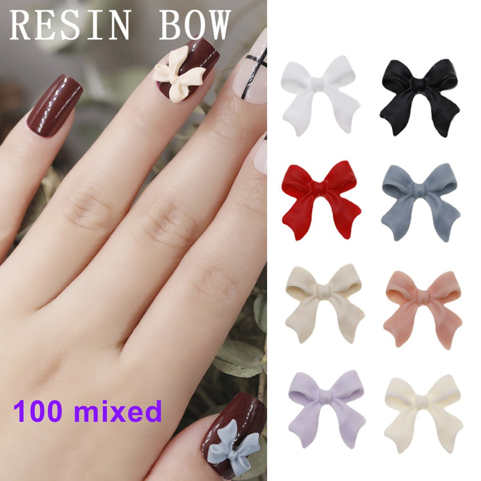 100Pcs 3D Bow Nail Charms for Acrylic Resin Flatback Nail Art Design ...