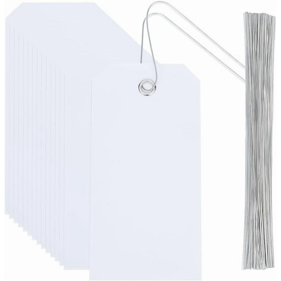 100Pcs 4.7 x 2.4 Inch White Plastic Tags with Wire Waterproof Shipping ...