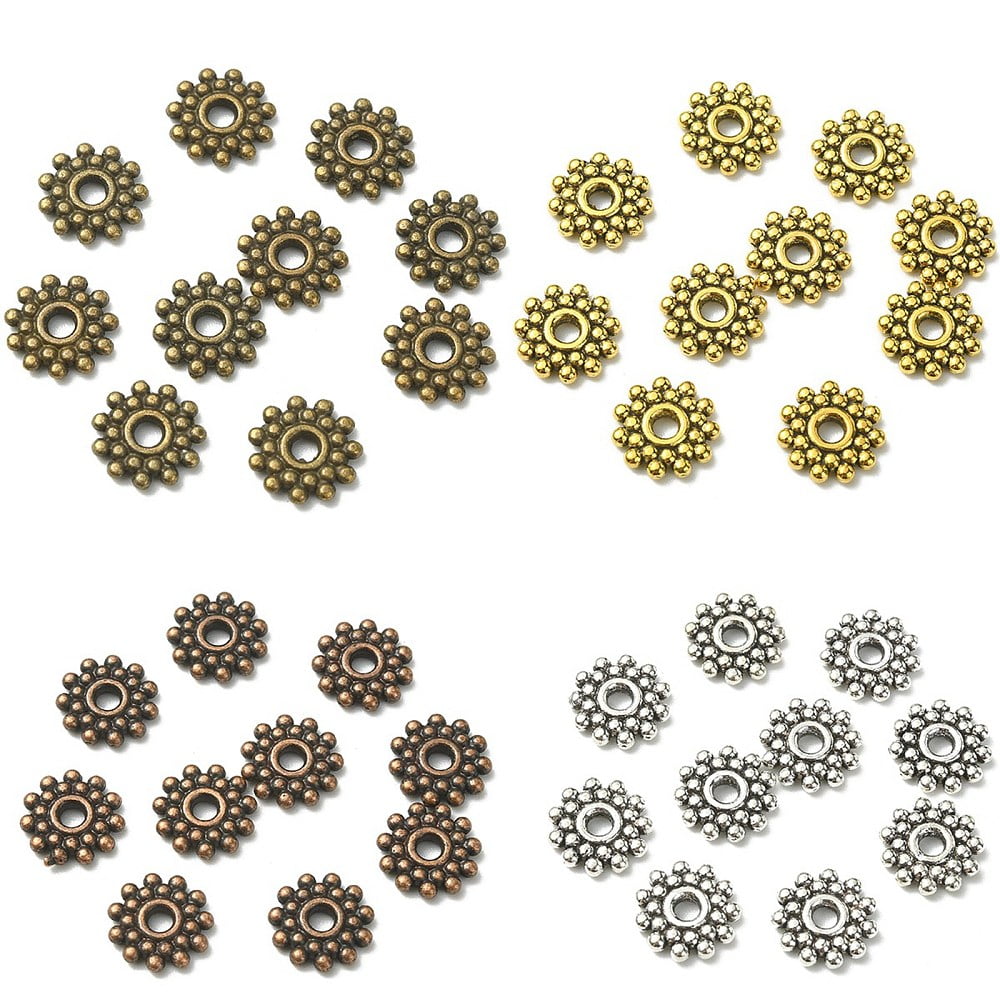 100Pcs 4 Colors Gear Tibetan Silver Alloy Spacer Beads Granulated Beads ...