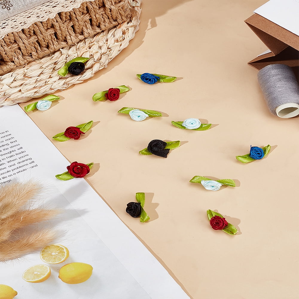 100Pcs 4 Colors Polyester 3D Flower Applique Tiny Rose Appliques for ...