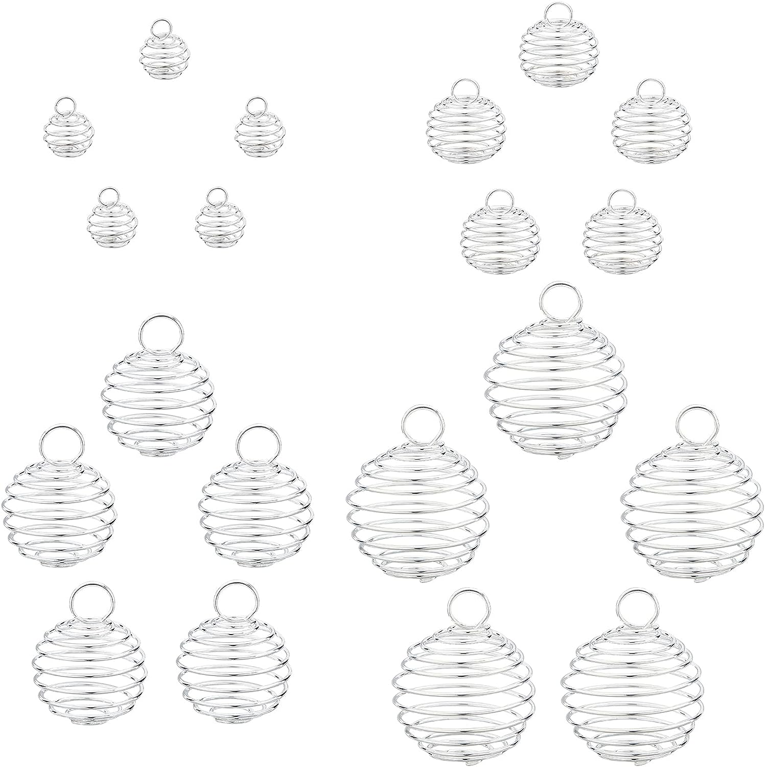 100Pcs 4 Sizes Silver Spiral Bead Cages Charms Crystal Holder for ...
