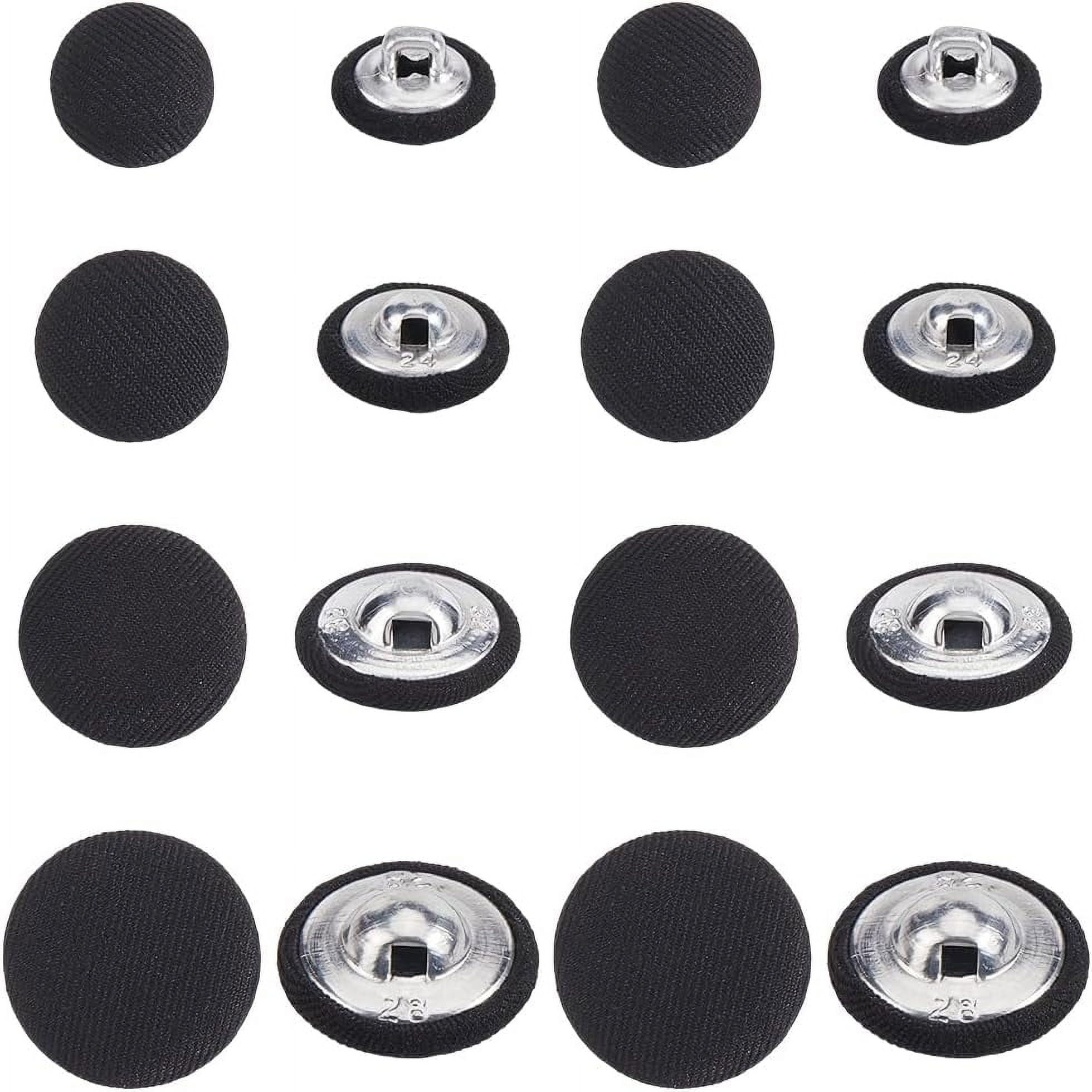 100Pcs 4 Styles 1 Hole Black Fabric Cloth Covered Buttons with Metal ...