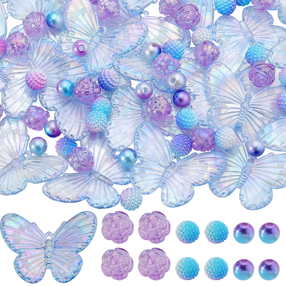 100Pcs 4 Styles Acrylic Beads Mixed Color 8~31x8~41x4mm Hole: 1~2mm ...
